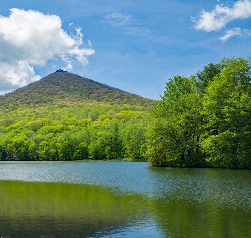 Spring View of Sharp Top Mountain and Abbott Lake Stock Image - Image ...