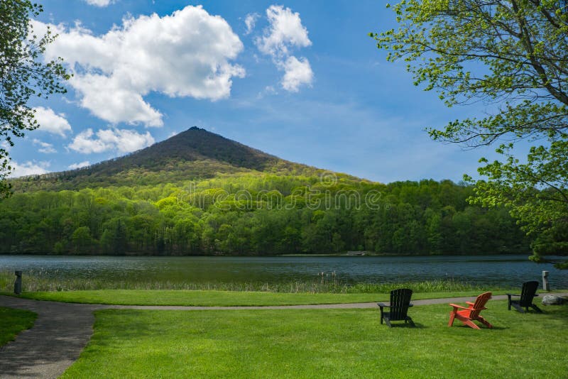 Spring View of Sharp Top Mountain and Abbott Lake Stock Photo - Image ...