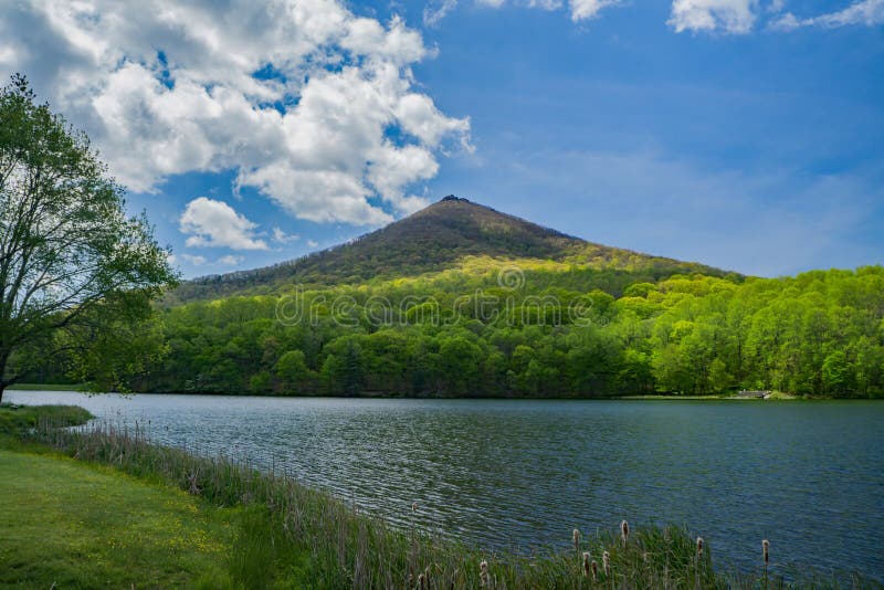 Spring View of Sharp Top Mountain and Abbott Lake Stock Image - Image ...