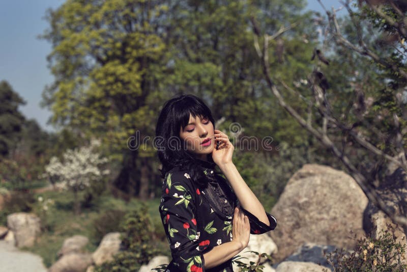 Spring Walk through the Blooming Green Park Stock Photo - Image of ...