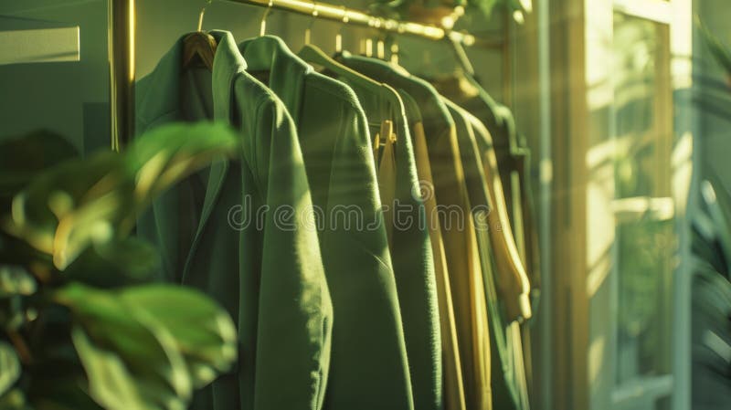 A Spring Wardrobe in Rich Green Tones on a Hanger with a Minimalist ...