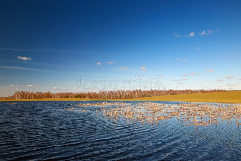 Spring. Water Landscape on a Blue Sky. Stock Image - Image of ocean ...