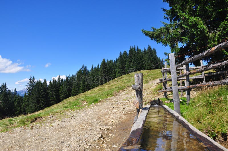 Spring Water in Wooden Well in the Alps Stock Image - Image of drinking ...