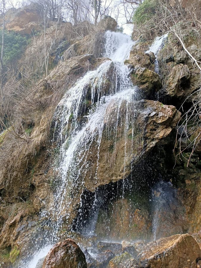 Spring Waterfall at the Deep of Mountain Forest with Much of Water ...