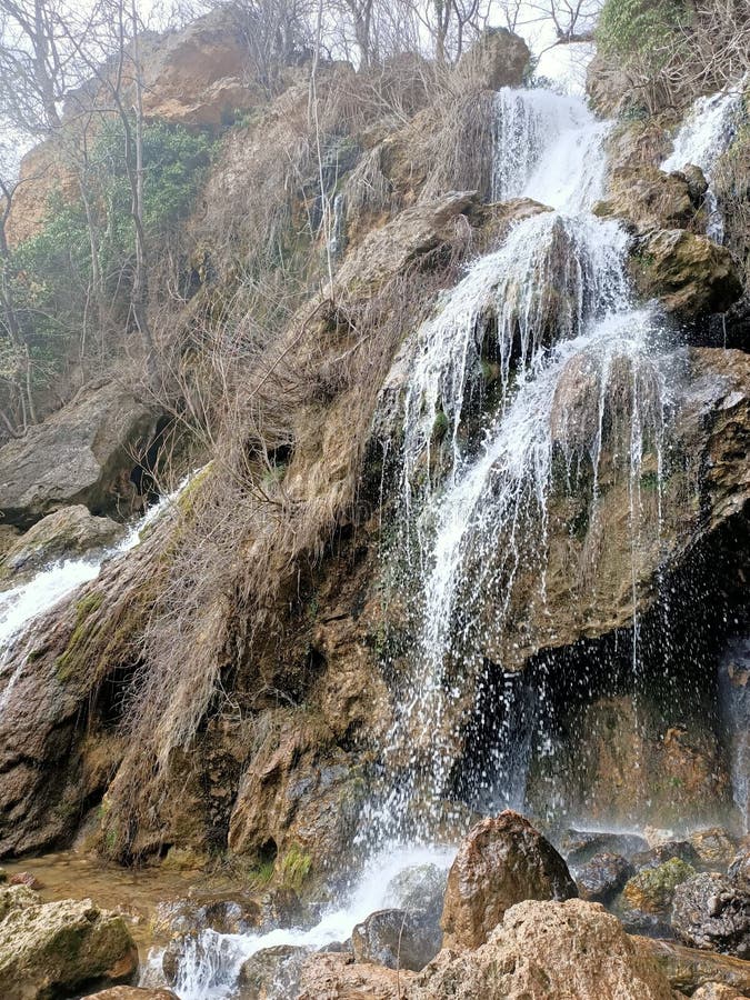 Spring Waterfall at the Deep of Mountain Forest with Much of Water ...