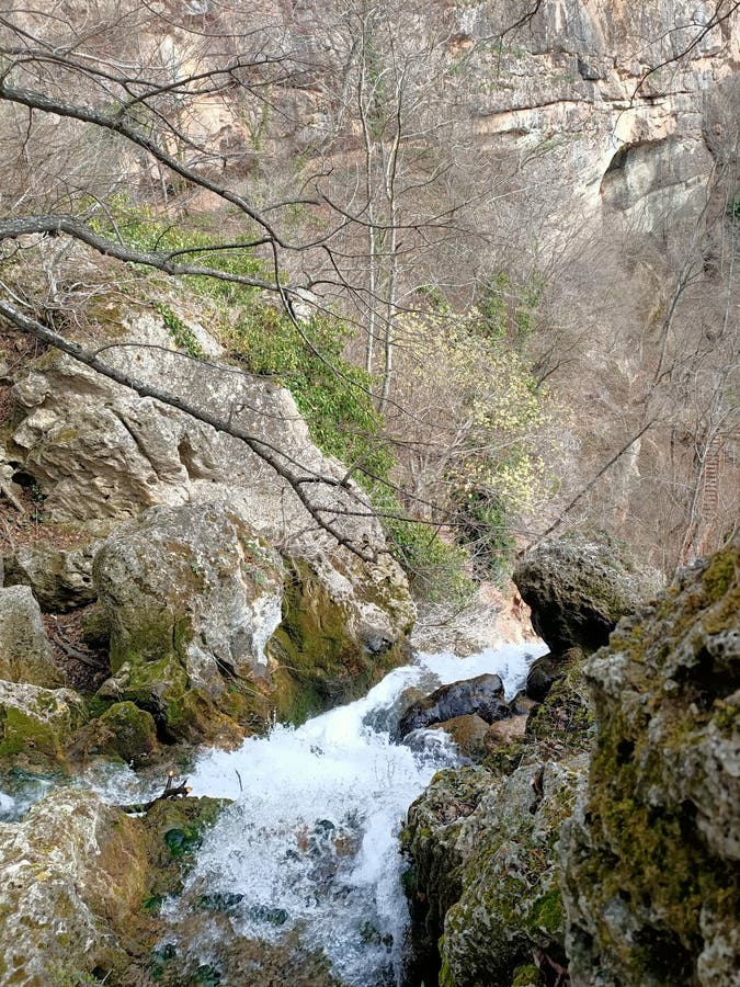 Spring Waterfall at the Deep of Mountain Forest with Much of Water ...
