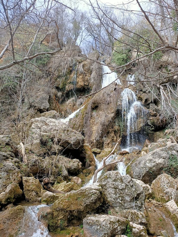 Spring Waterfall at the Deep of Mountain Forest with Much of Water ...