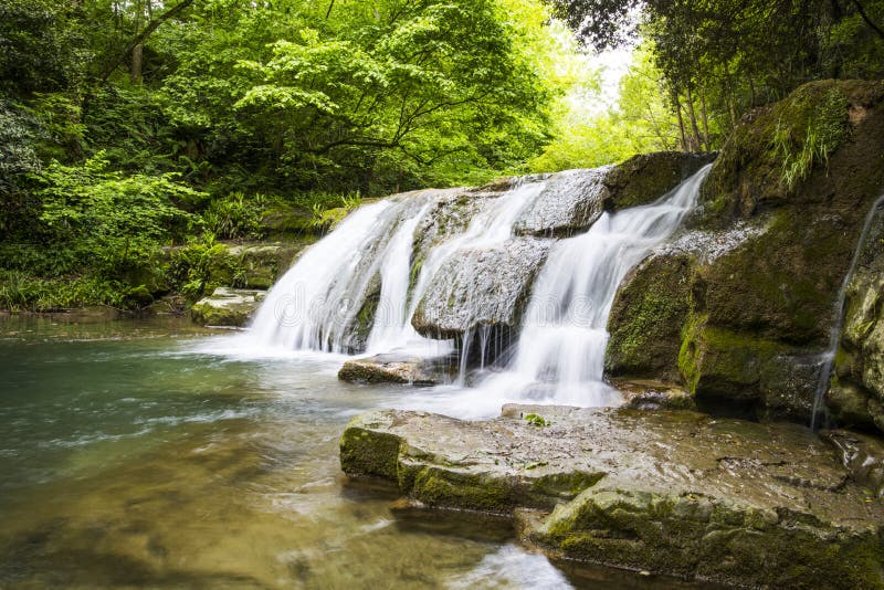 Spring Waterfall in La Garrotxa, Girona, Spain Stock Photo - Image of ...