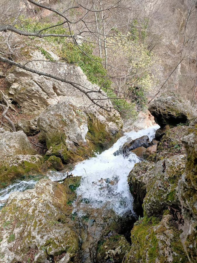 Spring Waterfall at the Deep of Mountain Forest with Much of Water ...