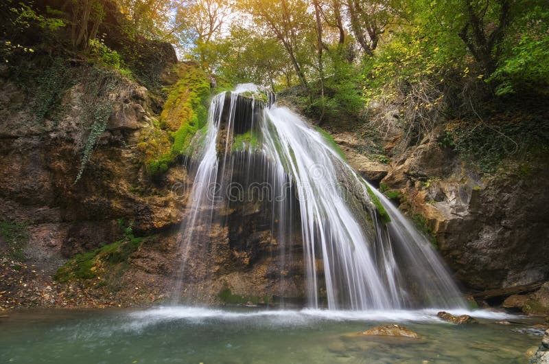 Spring Waterfall and. Nature Composition. Stock Image - Image of ...