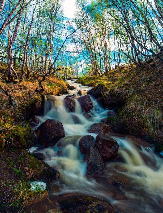 Spring waterfall stock image. Image of moss, cascade - 54908379