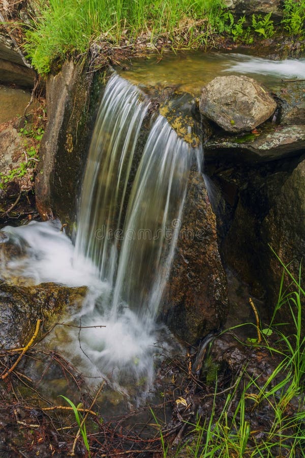 Spring Waterfall on a Stream Flowing Stock Photo - Image of river ...