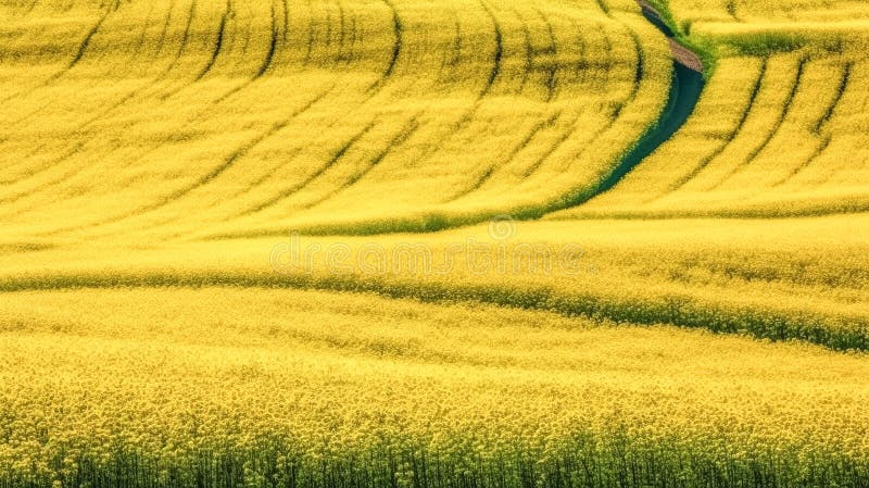 Spring Wavy Yellow Rapeseed Field with Stripes, Generative AI. Stock ...