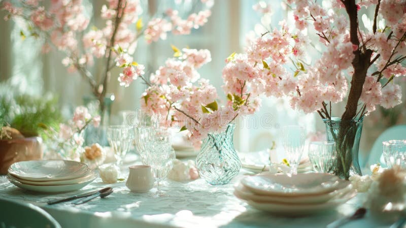 Spring Wedding Table Setting Stock Photo - Image of decoration ...