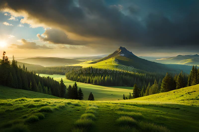 Spring Wild Forest Landscape Illustration. Generative AI Stock ...