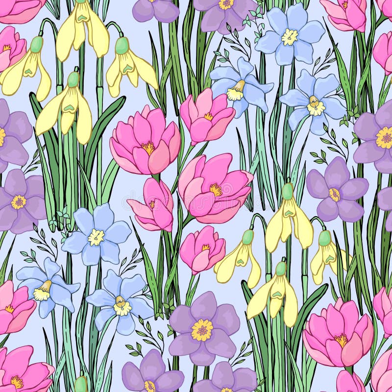 Spring Wildflowers. Isolated Vector Seamless Pattern Stock Vector ...
