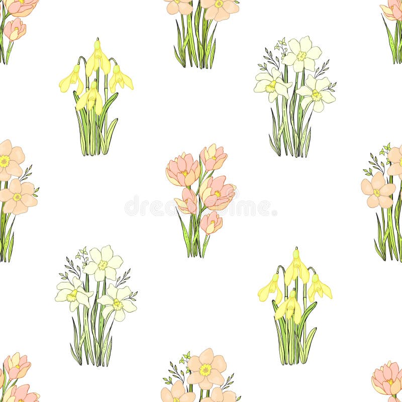 Spring Wildflowers. Isolated Vector Seamless Pattern Stock Vector ...
