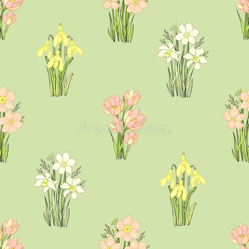 Spring Wildflowers. Isolated Vector Seamless Pattern.Spring Wildflowers ...
