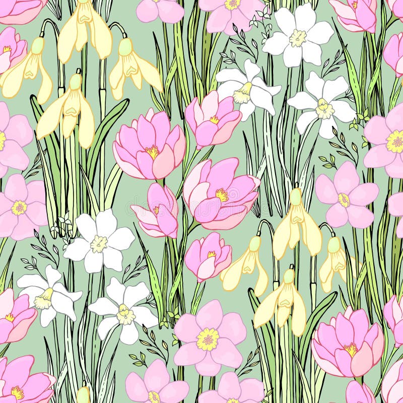 Spring Wildflowers. Isolated Vector Seamless Pattern Stock Vector ...