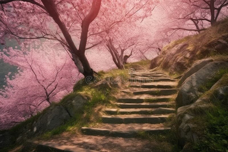 Spring Winding Stairs. Generate AI Stock Illustration - Illustration of ...