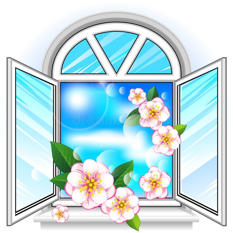 Open Window Against a White Wall and the Cloudy Sky. Vector Stock ...
