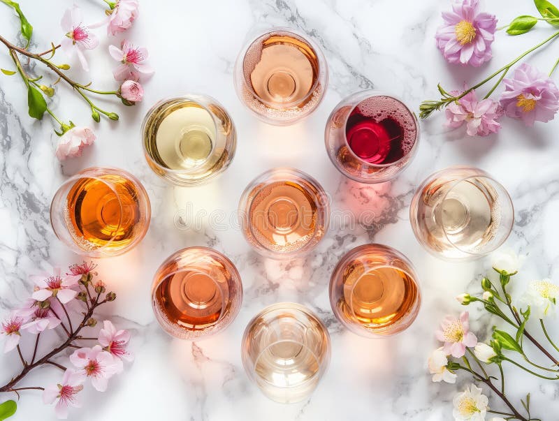 Spring Wine Tasting Set with Floral Accents Stock Photo - Image of ...