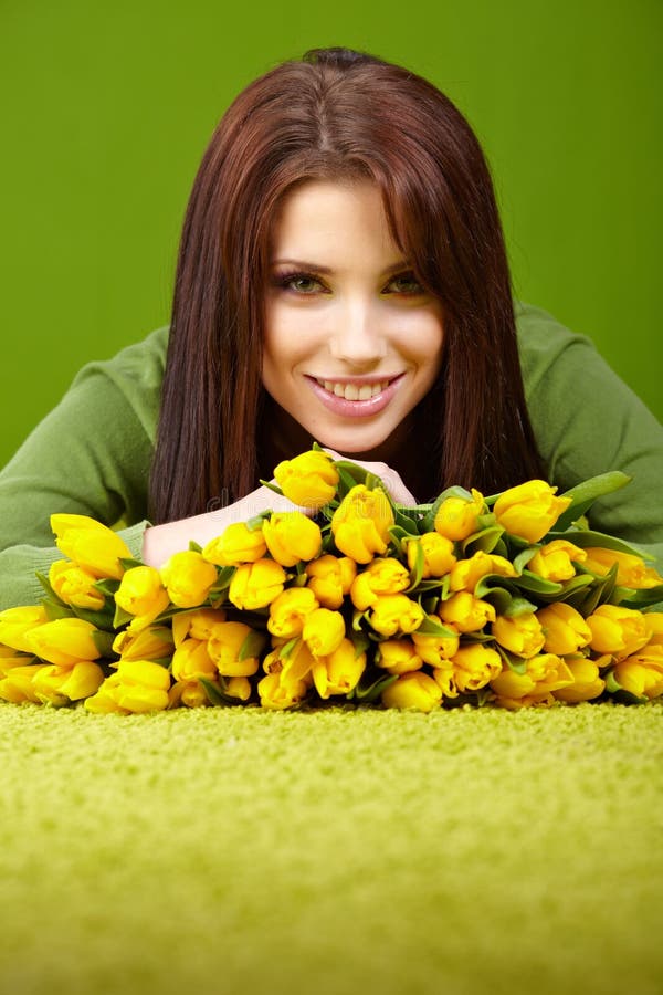 Spring woman with flower stock image. Image of bloom - 13164161