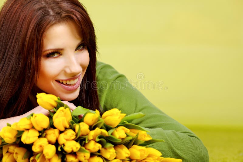 Spring woman with flower stock image. Image of blossom - 13164303