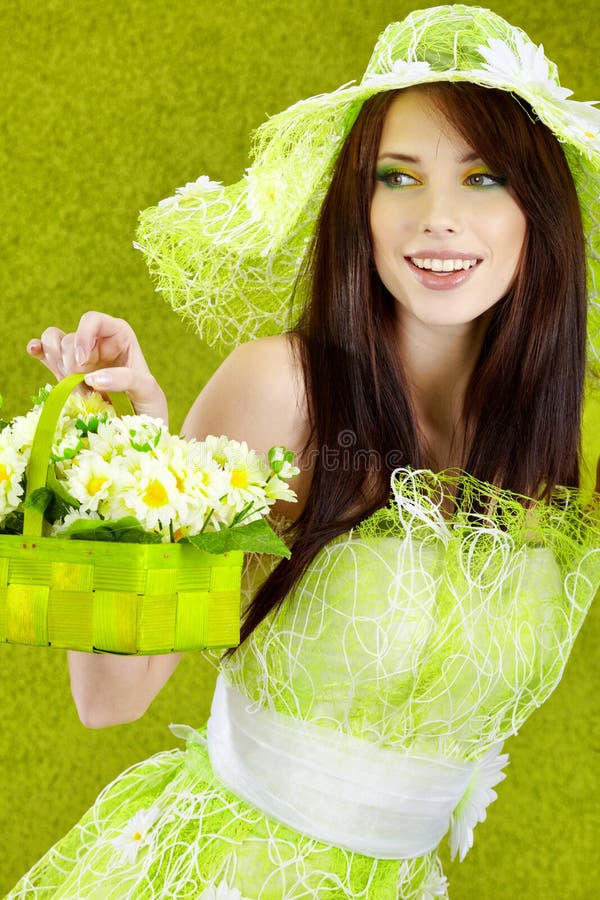 Spring woman portrait. stock image. Image of close, green - 13313479