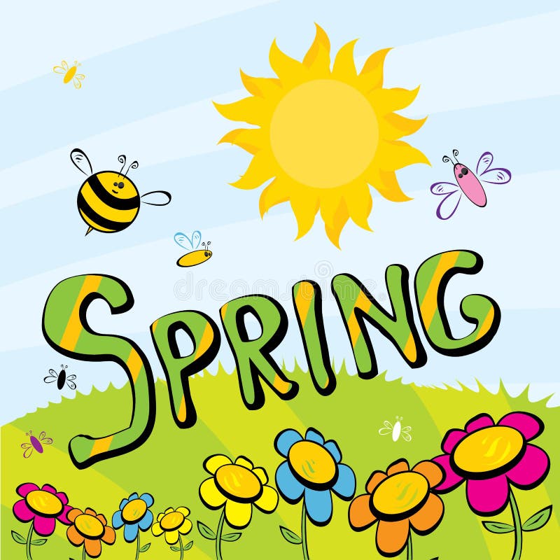 Spring Word, Flowers and Butterfly Vector. Stock Vector - Illustration ...