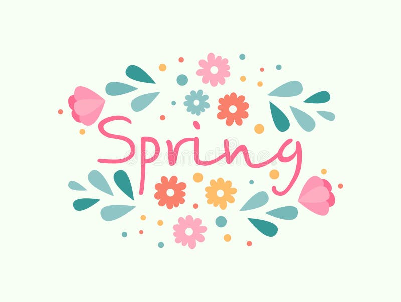 Spring Word, Flowers and Heart Vector. Spring Vector Stock Vector ...