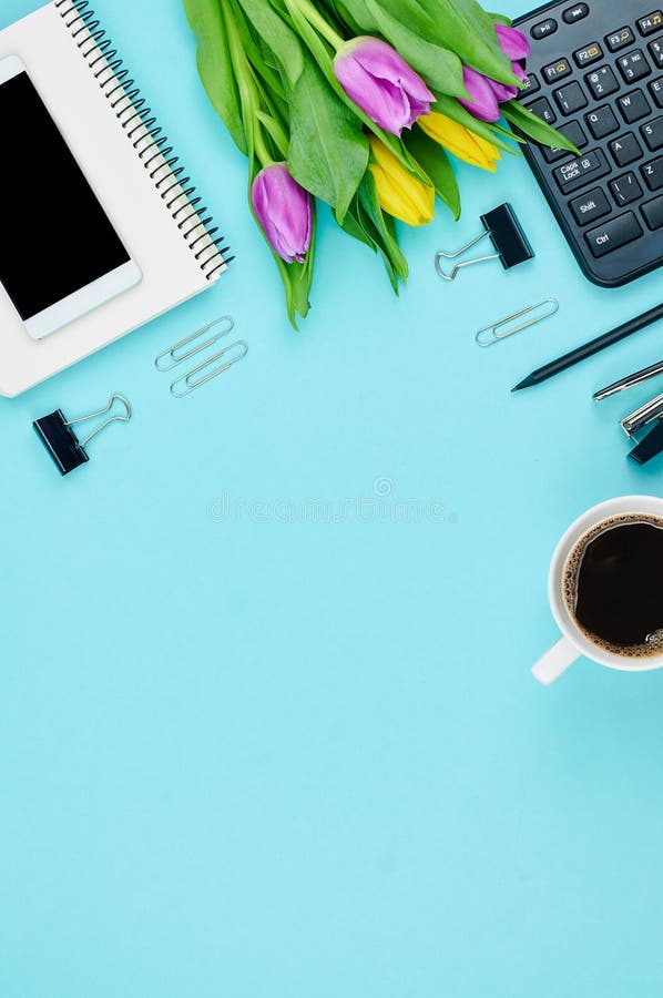 Spring workplace stock image. Image of modern, laptop - 87875297