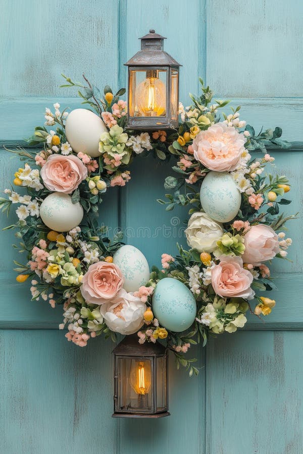 Spring Wreath on Door stock image. Image of seasonal - 362185819