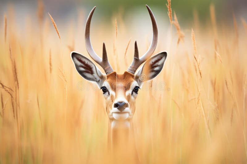 Springbok with Impressive Horns Amongst Grasses Stock Illustration ...