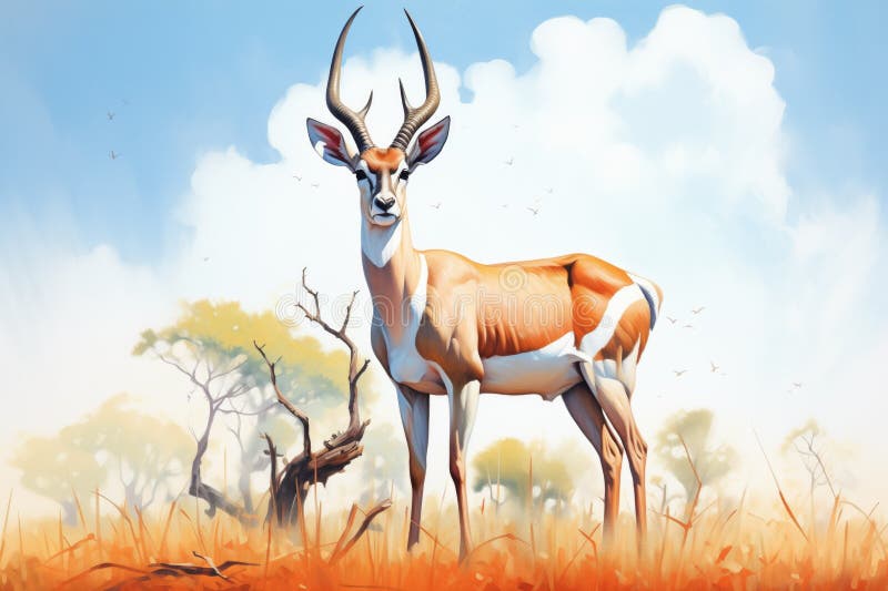 Springbok Standing Guard for Predators, Savanna Scenery Stock Photo ...