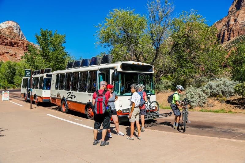 Zion Shuttle Bus Stop in Zion National Park, Utah Editorial Photography ...