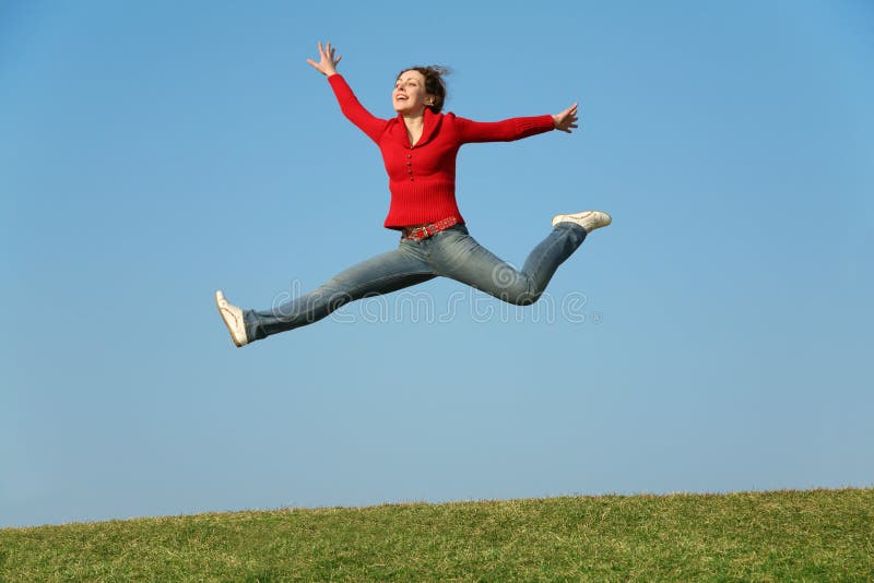 Blije Springende Persoon Met Opgeheven Hand Stock Foto - Image of hoofd ...