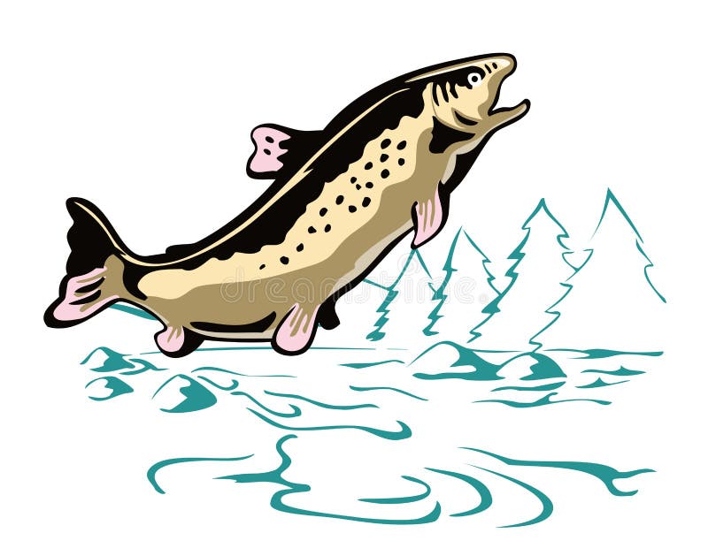 Springende Bruine Forel vector illustratie. Illustration of forel - 3526125
