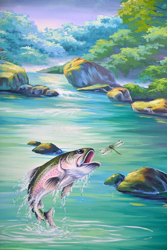 Springende Forelle stock abbildung. Illustration von springen - 32057659