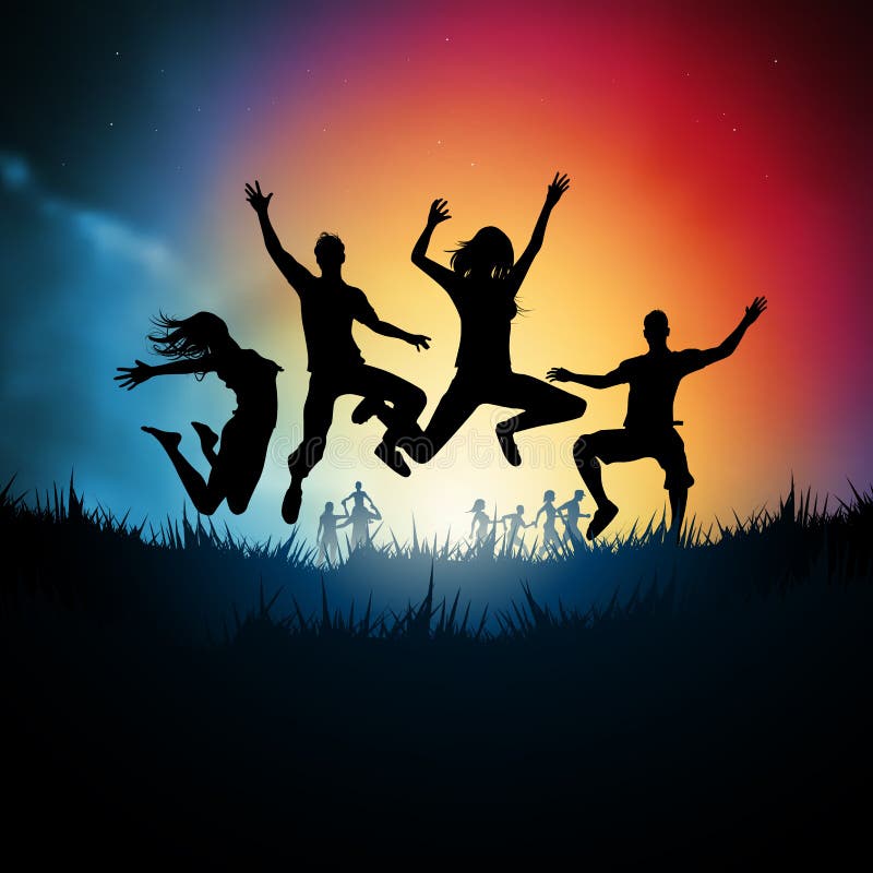Springende Junge Erwachsene Vektor Abbildung - Illustration von gruppe ...