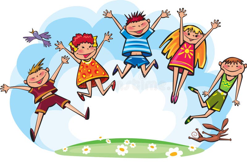 Blije Kinderen Die in De Lucht Springen Vector Illustratie ...