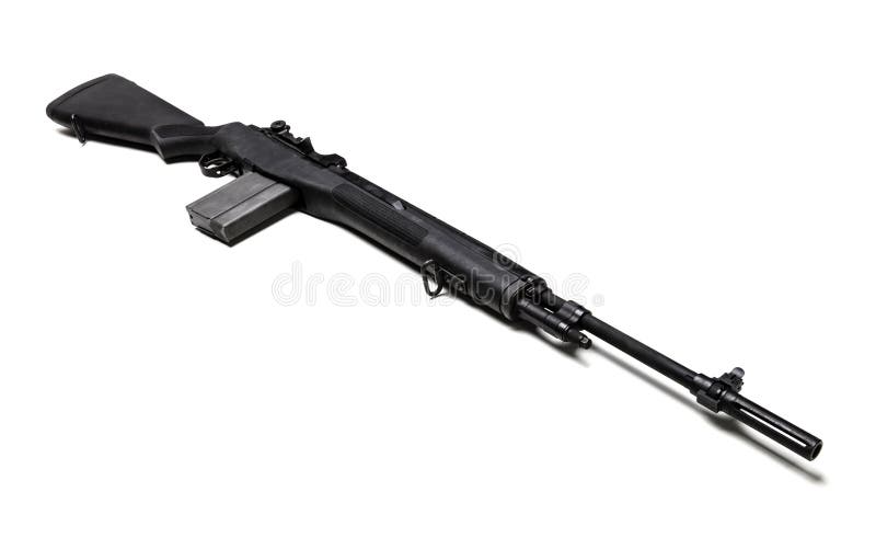 M16 Style Assault Rifle with Bullets on White Stock Photo - Image of ...