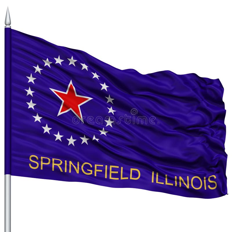 Springfield Flag on Flagpole, Waving on White Background Stock ...