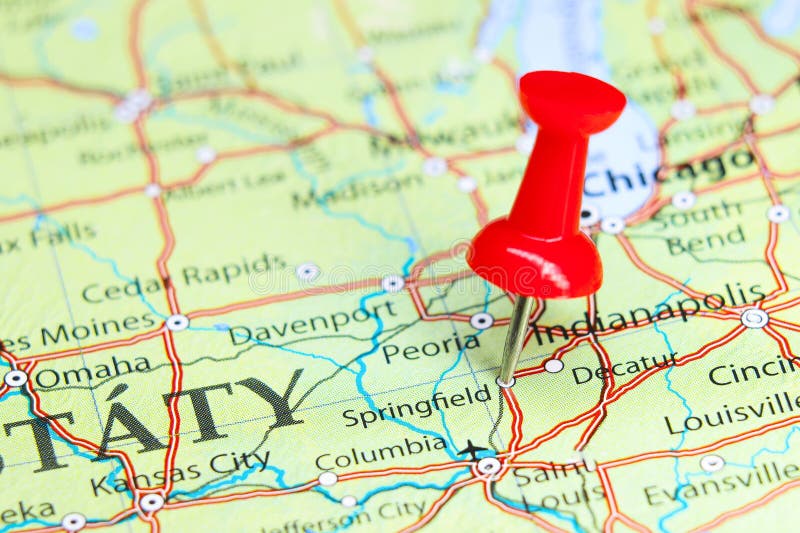 Springfield, Illinois Pin on Map Stock Image - Image of tour, state ...