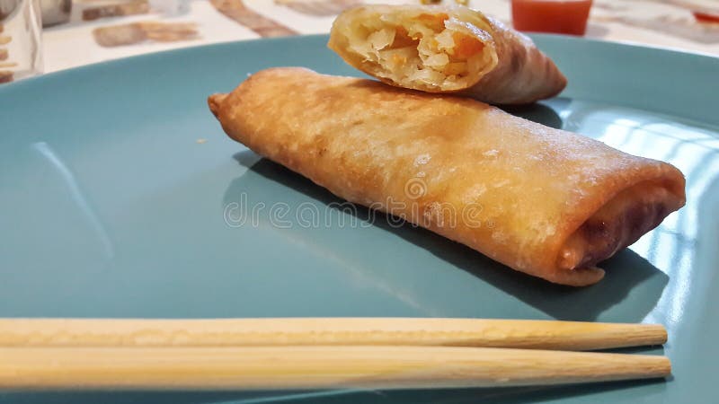 Springroll and chopstick stock image. Image of food - 126320911