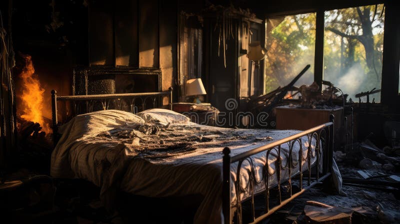Springs Fire Damage Interior Stock Illustration - Illustration of ...
