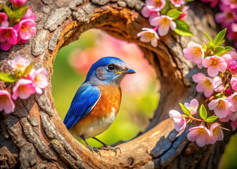 Springtime Aerial View of Bluebird Nest in Tree Cavity a Tiny Chick ...