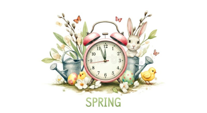 Springtime Alarm Clock with Bunny, Flowers, and Easter Elements on ...