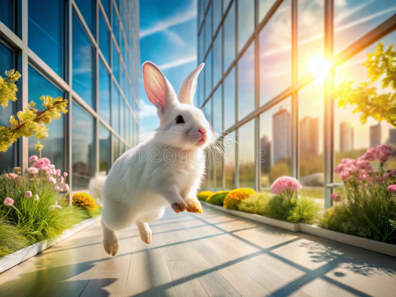 Springtime Architectural Marvel a Delicate Bunny Leaps through a ...