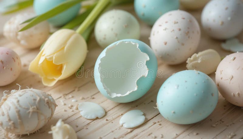 Springtime Arrangement: Pale Easter Eggs and a White Bloom. Stock ...